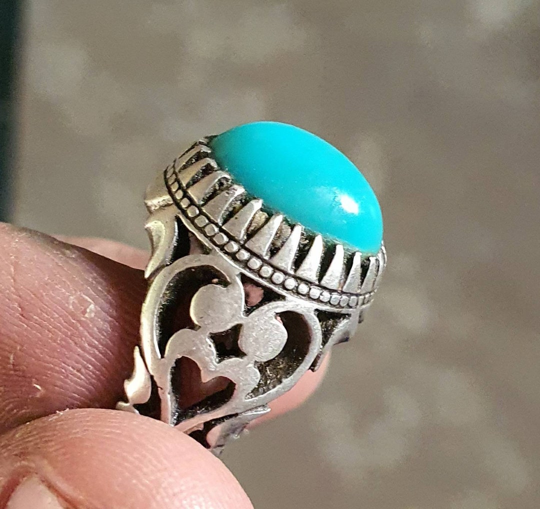 Natural Sky Blue Clean Feroza Round Turquoise Ring Best Quality Feroza ...