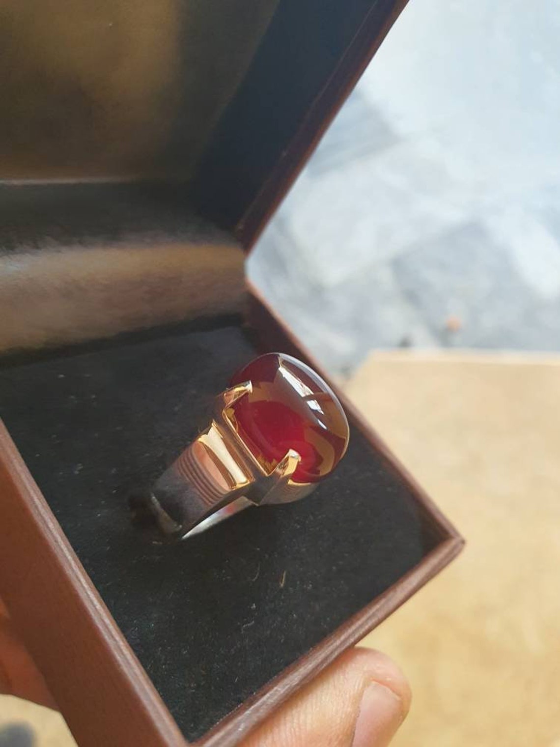 Blood Red Original Aqeeq Akik Yemeni Ring in Sterling Silver - Etsy