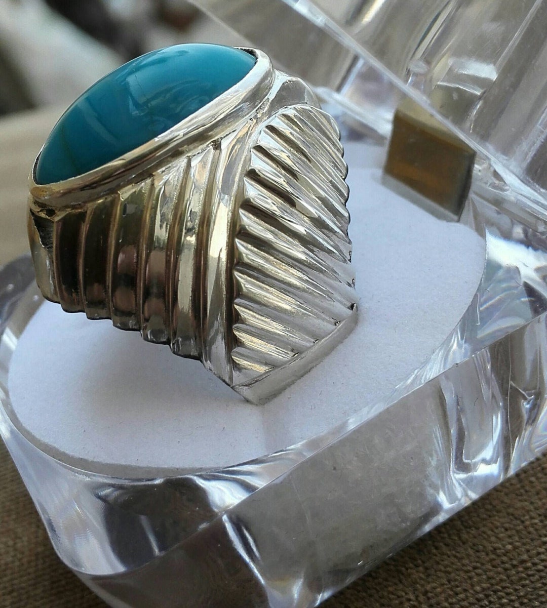 Feroza Ring Real Turquoise Unheated Original Dark Color - Etsy