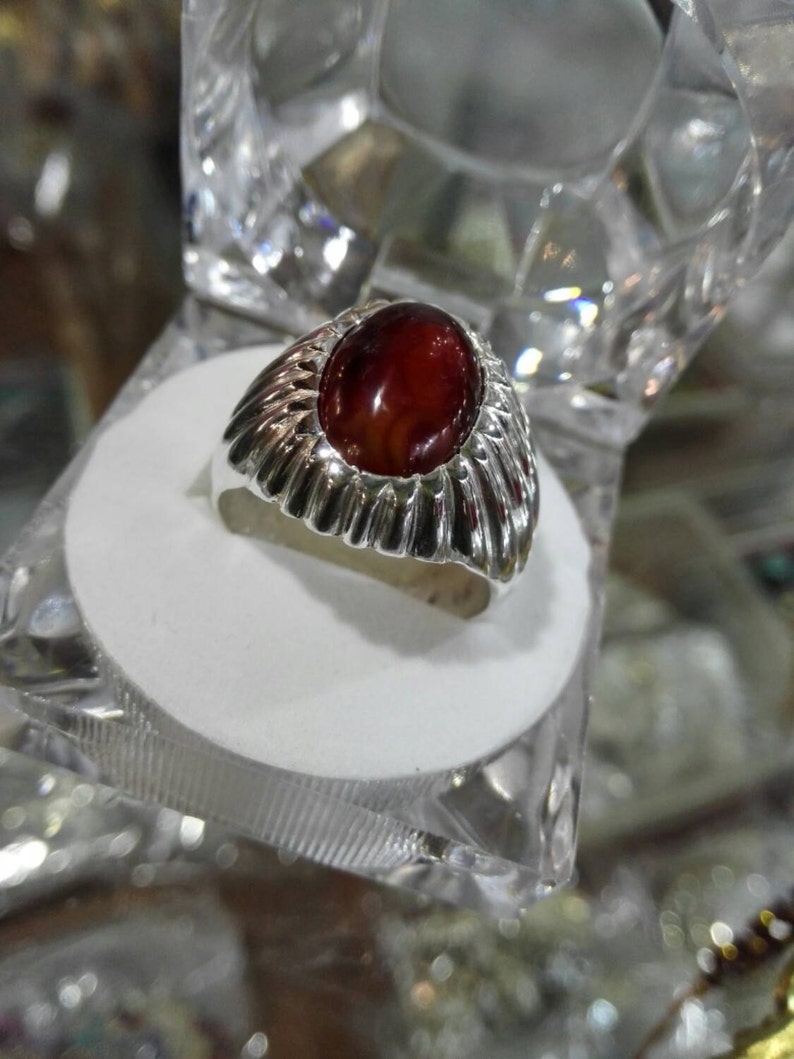 Mens Aqeeq/ agate ring Sterling Silver 925 Unheated Untreated | Etsy