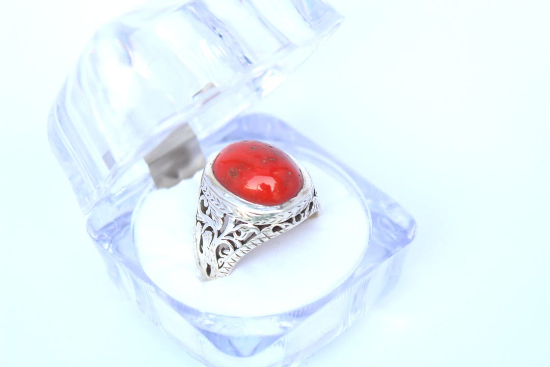 Big Natural Coral Marjaan Marjan Ring - Etsy