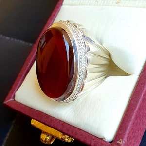 Mens Red Real Aqeeq / Agate /akik Ring Sterling Silver 925 Unheated ...