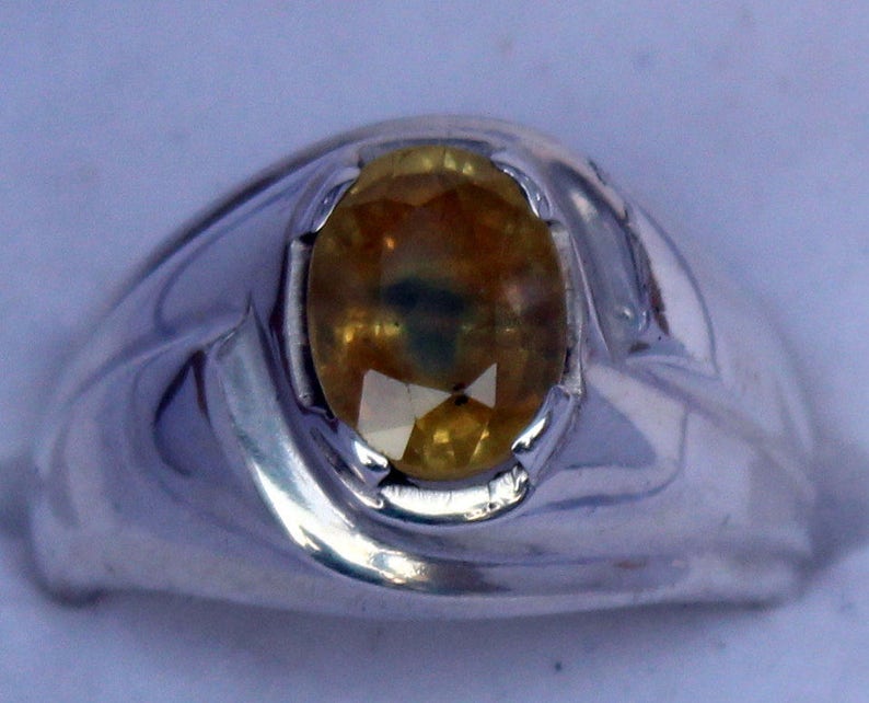 Brilliant Yellow Sapphire Pukhraj Silver Ring for Men and - Etsy