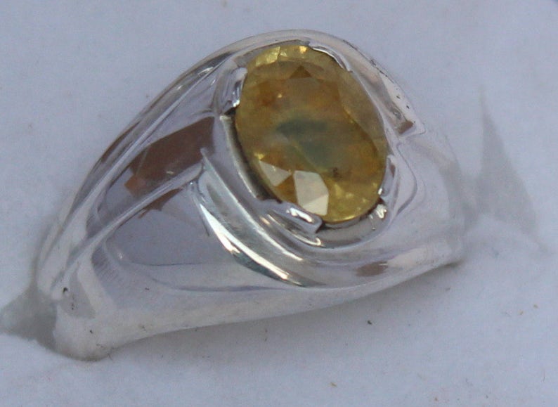 Brilliant Yellow Sapphire Pukhraj Silver Ring for Men and Women Great ...