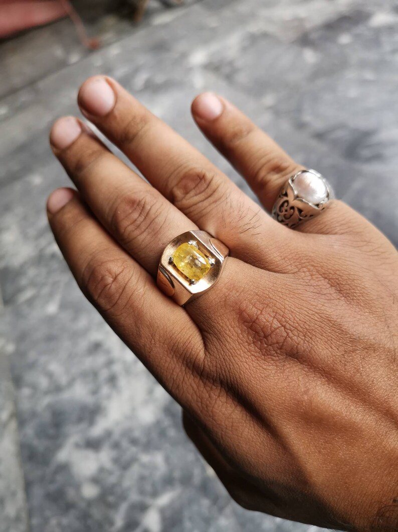 5 Ct Yellow Sapphire Pukhraj Silver Ring for Men and Women - Etsy