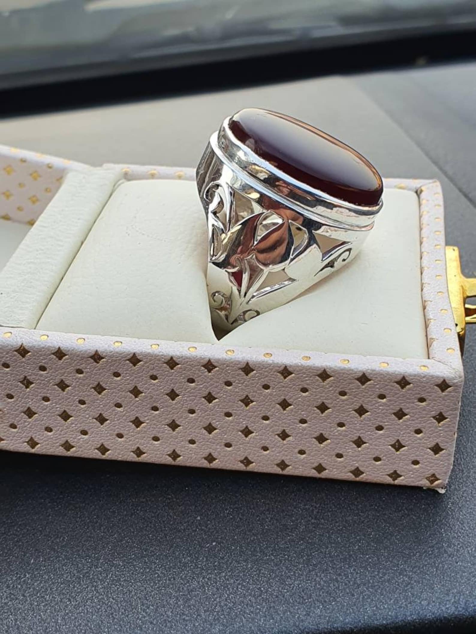 Big Aqeeq Ring for Man Sterling Silver Shia Ring Yemen Stone - Etsy