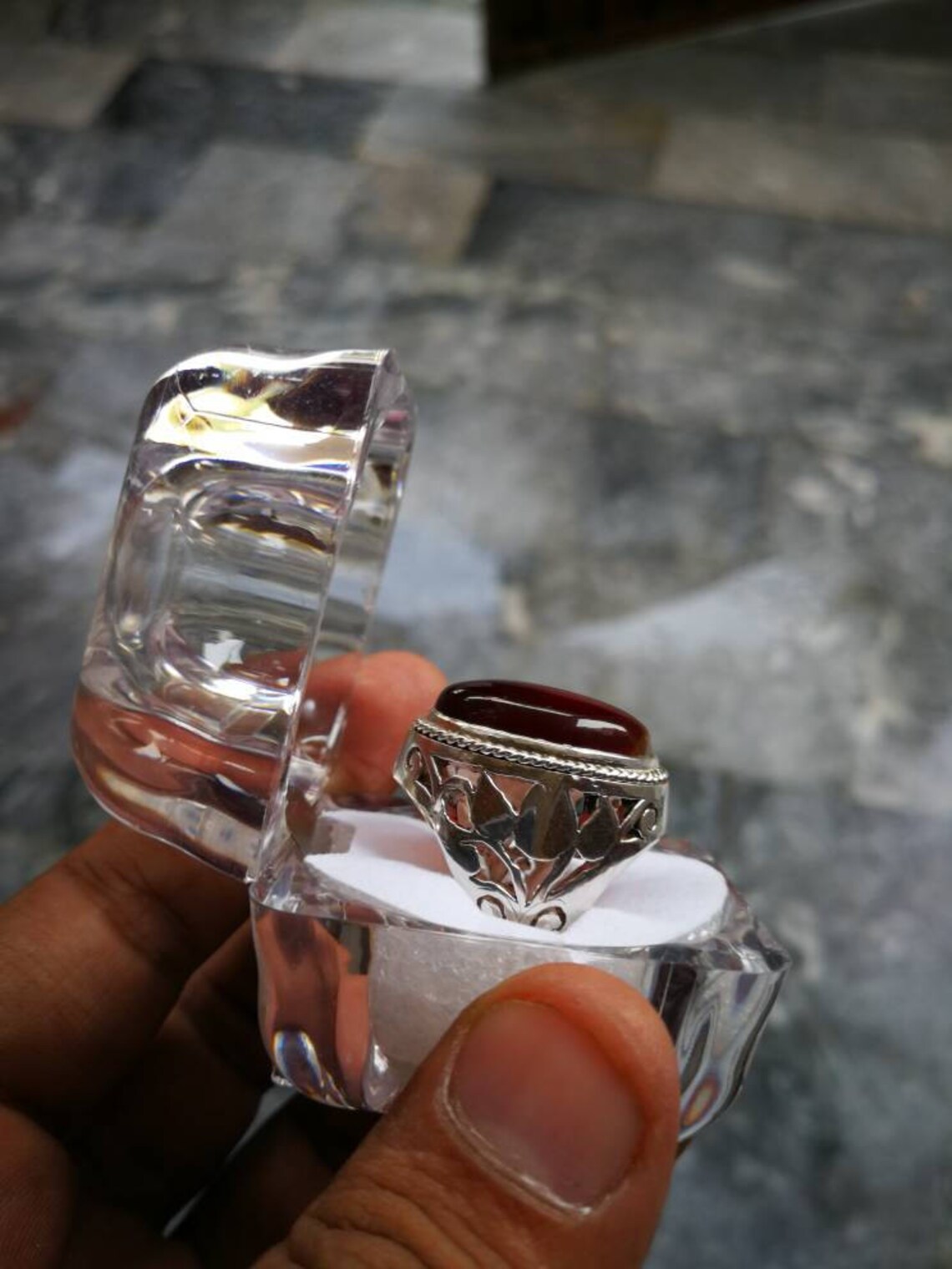 Blood red Aqeeq/agate akik yamni yamani Yemeni ring Sterling | Etsy