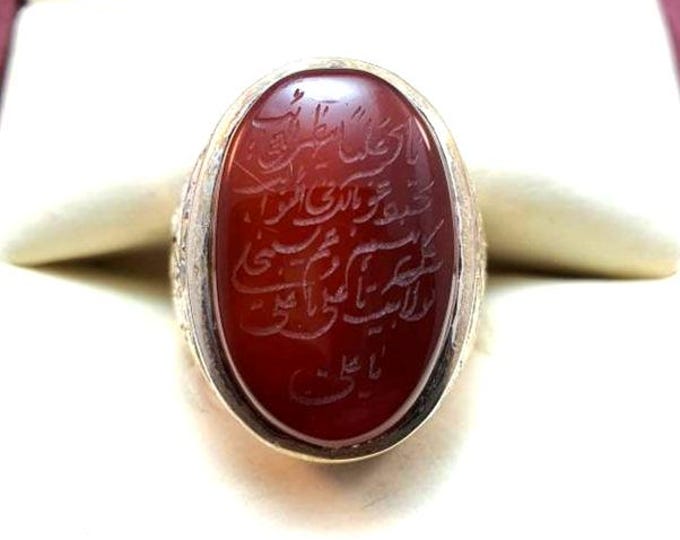 Ayn Ali Amulet Powerful Hematite Hadeed Sini 925 Silver Ring Mount ...