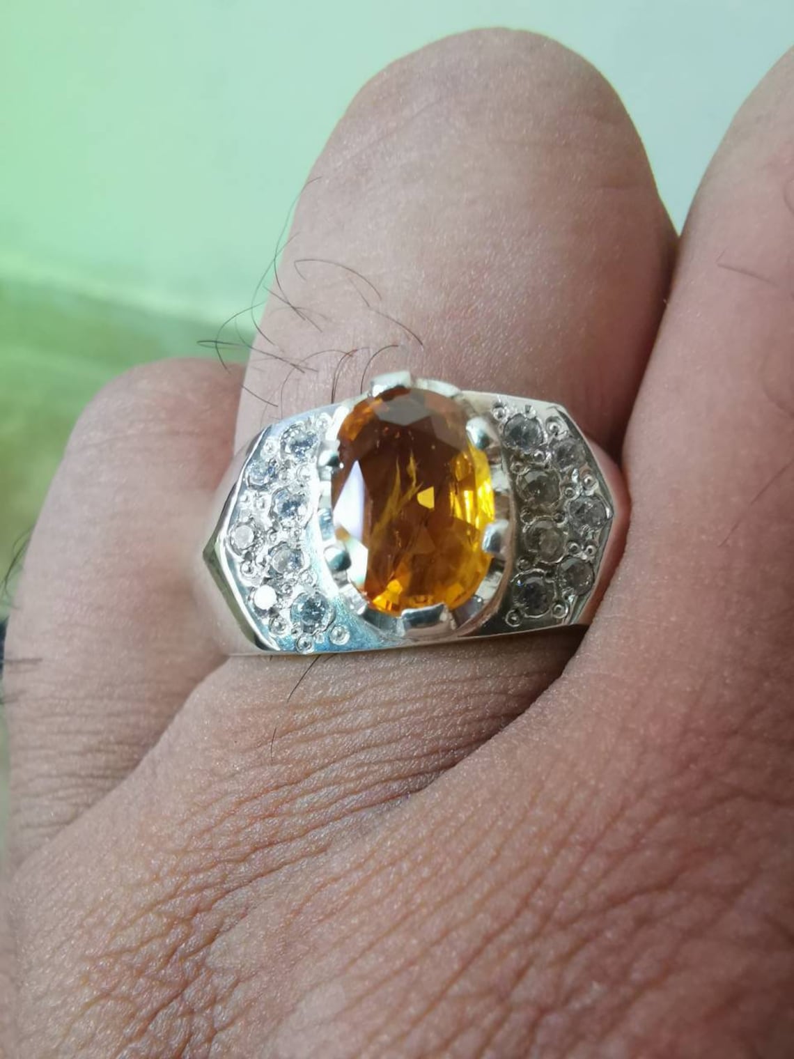 Dark Yellow Sapphire Pukhraj Silver Ring for Men and Women - Etsy