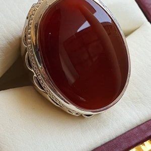 Mens Red Real Aqeeq / Agate /akik Ring Sterling Silver 925 Unheated ...