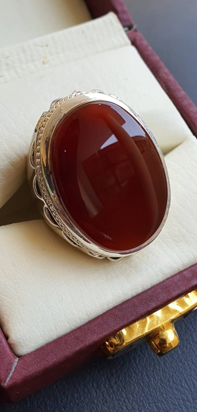 Mens Red Real Aqeeq / Agate /akik Ring Sterling Silver 925 - Etsy