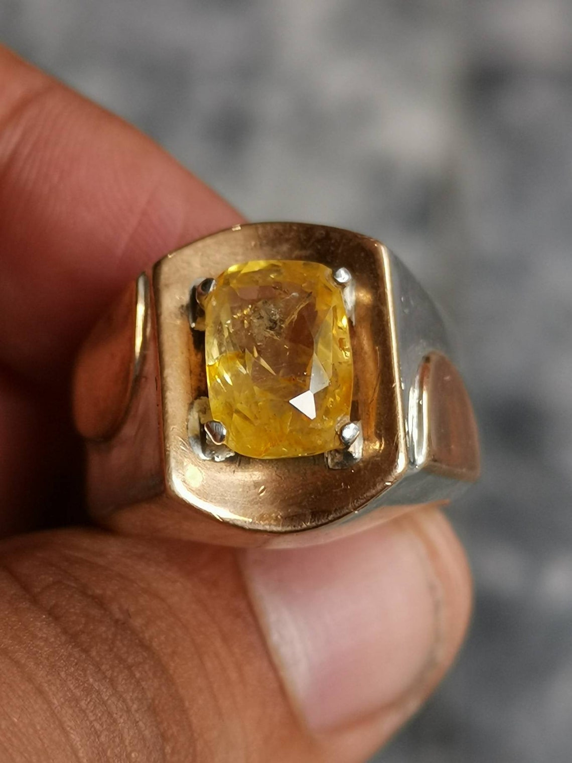 5 ct Yellow Sapphire Pukhraj Silver ring for Men and Women | Etsy