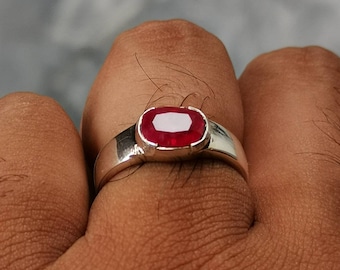 Unheated Untreated Real Afghan Kabul Ruby Tri Stone Band Ring for Men in Fine Silver - Etsy