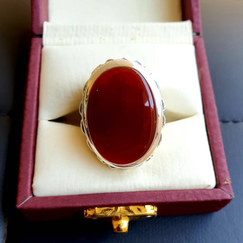Mens Red Real Aqeeq / Agate /akik Ring Sterling Silver 925 - Etsy