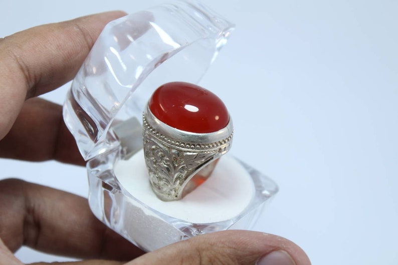 Blood Red Aqeeq/agate Akik Yamni Yamani Yemeni Ring Sterling - Etsy