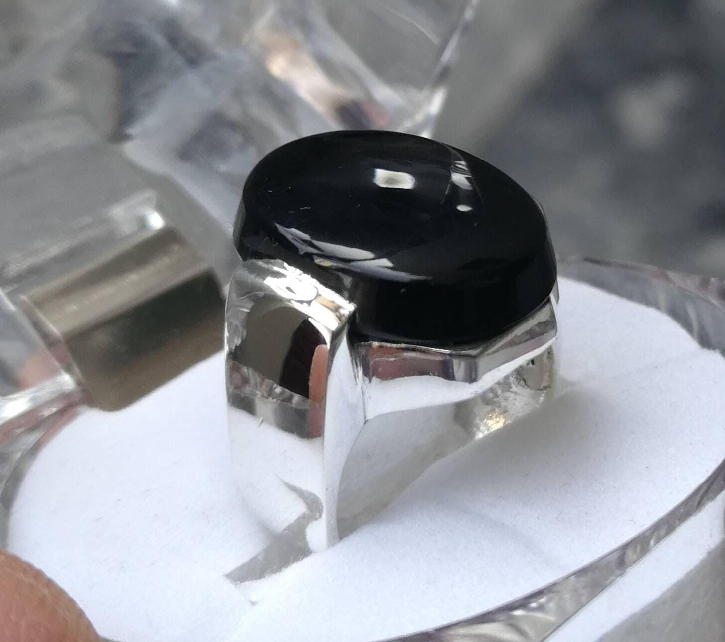Mens Black Real Aqeeq ring Sterling Silver 925. | Etsy