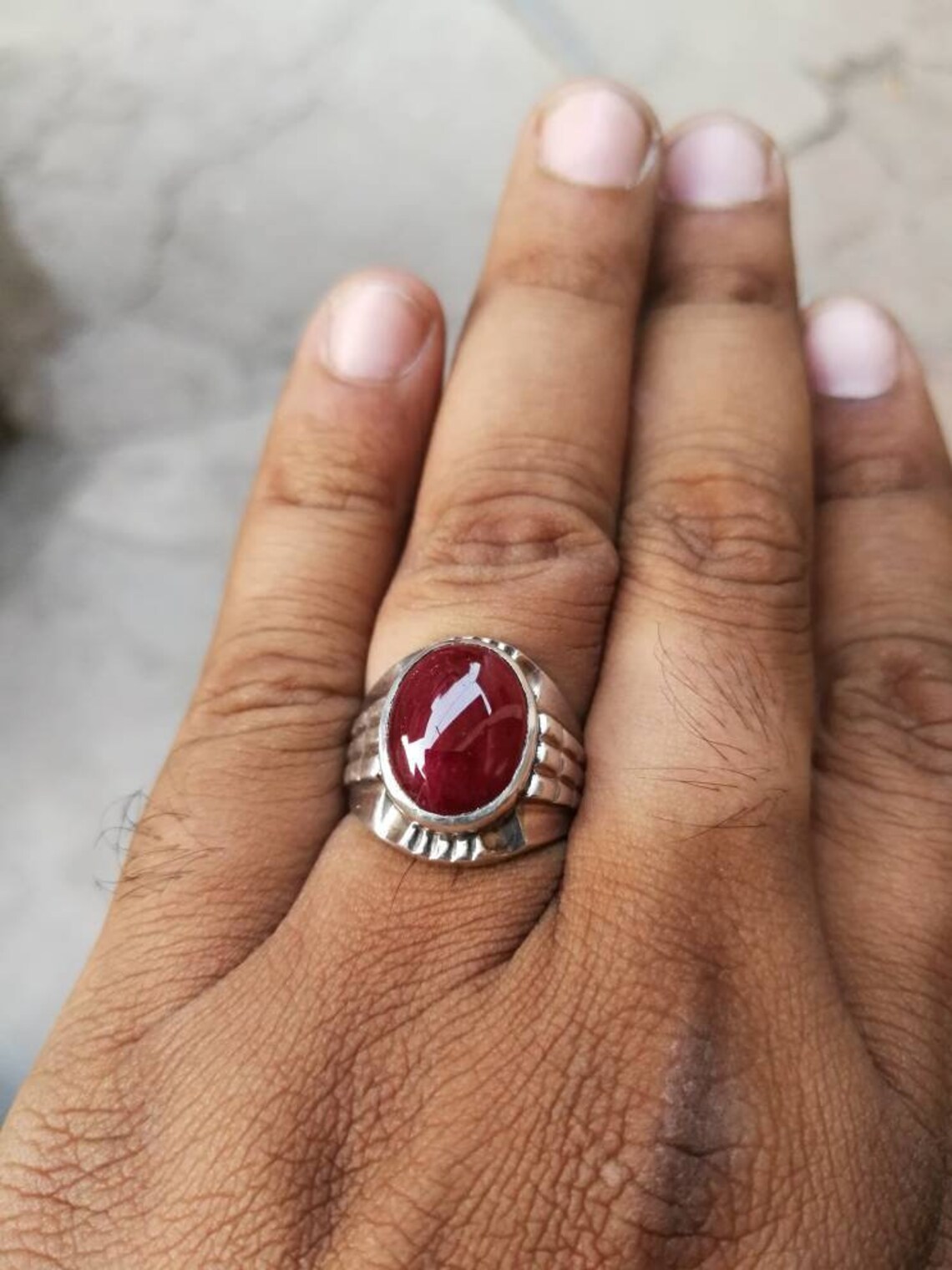 Natural Dark Red Big Ruby Ring in Fine Silver - Etsy