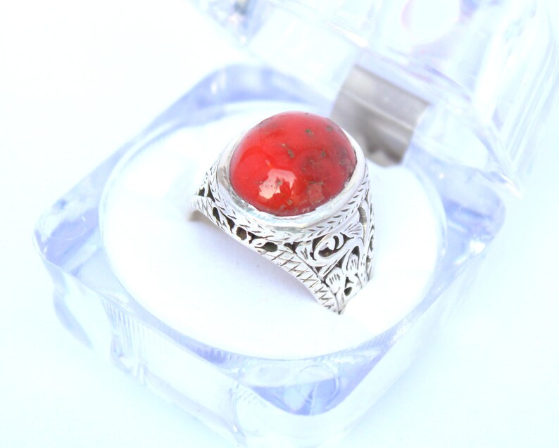 Big Natural Coral Marjaan Marjan Ring | Etsy