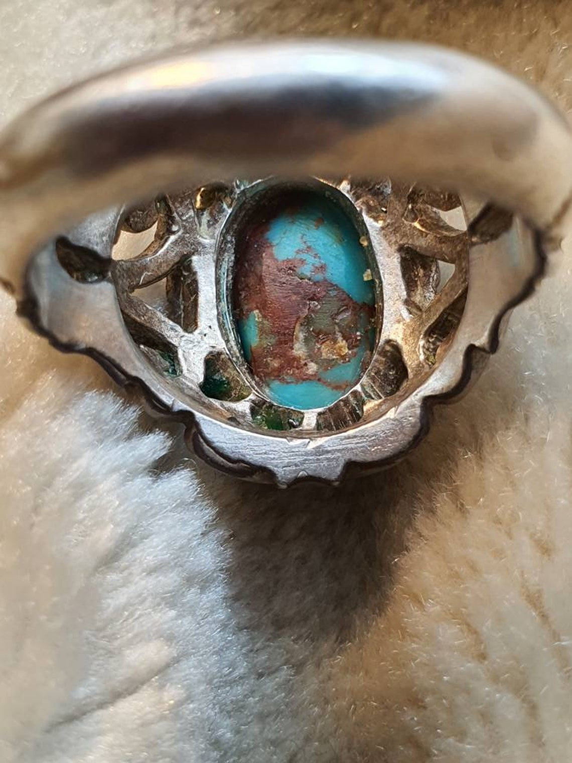 Feroza Ring Real Turquoise Unheated Original Dark Color Spider | Etsy