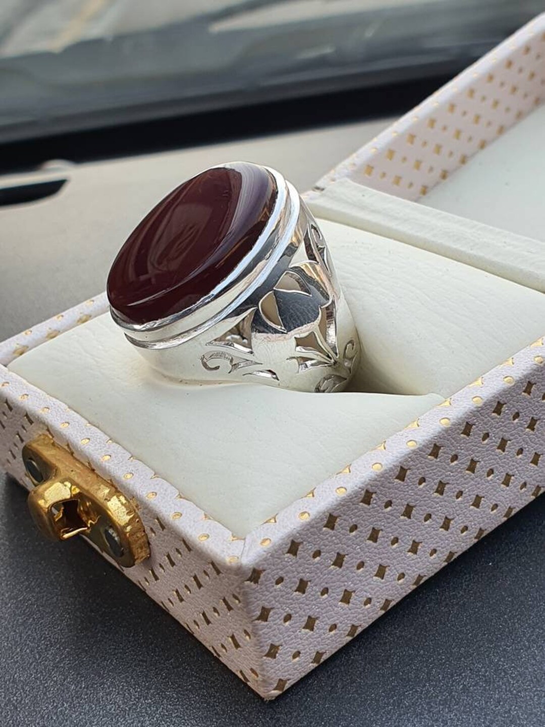 Big Aqeeq Ring for Man Sterling Silver Shia Ring Yemen Stone - Etsy
