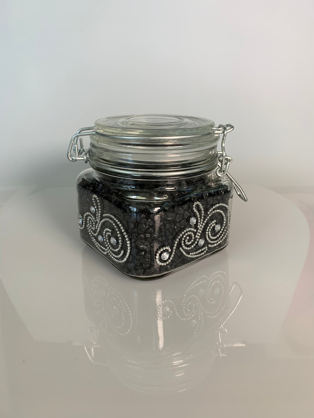 Airtight Glass Storage Jar, Clasp Lid. Height & Width 4 In. Same Silver ...
