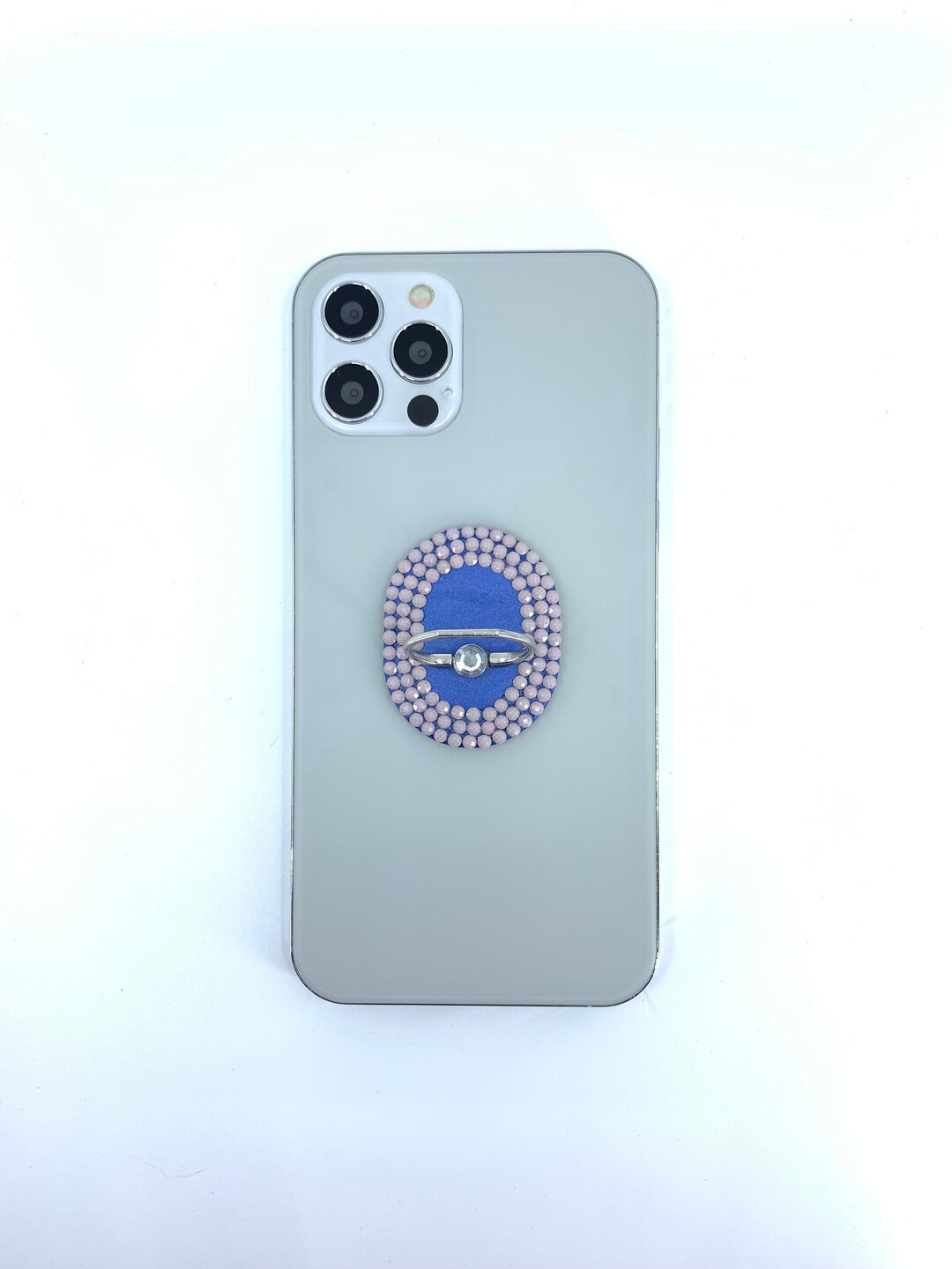 Blue Oval Phone Ring Stand, Grip. Silver Ring Has a 360 Degree Turn ...