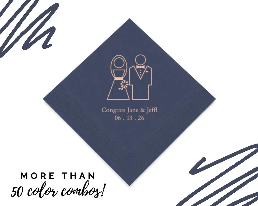 Set of 50 Custom Printed Wedding Napkins - Bride and Groom Personalized ...