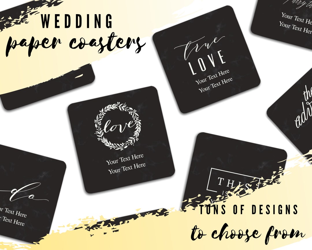 Custom Wedding Favor - Black Marble Square Paper Coasters - Set of 50 ...