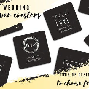 Custom Wedding Favor - Black Marble Square Paper Coasters - Set of 50 ...