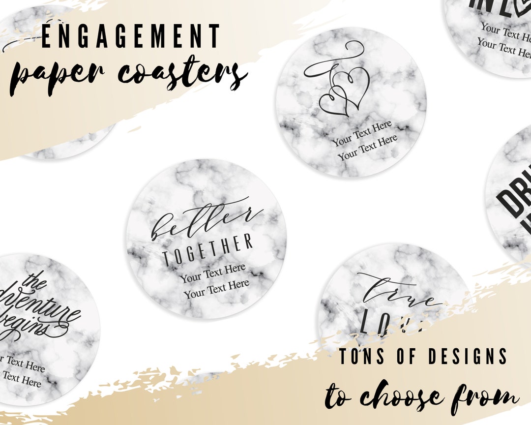 Round Engagement Party White Marble Paper Coasters - Tons of Designs to ...