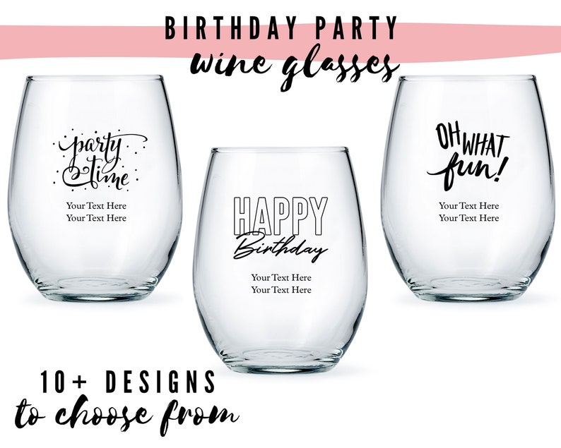 Custom Birthday Party Large Stemless Wine Glass 12 Designs - Etsy