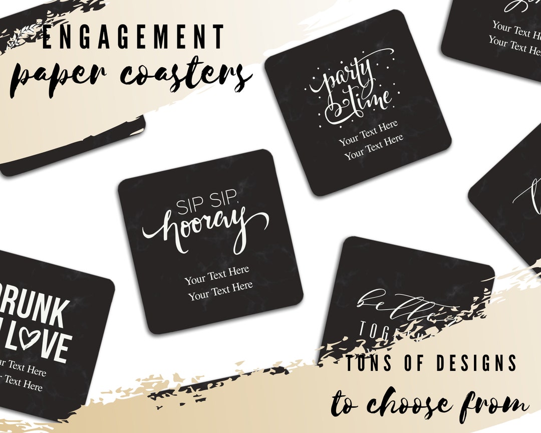 Custom Engagement Party Black Marble Paper Coasters - Tons of Designs ...