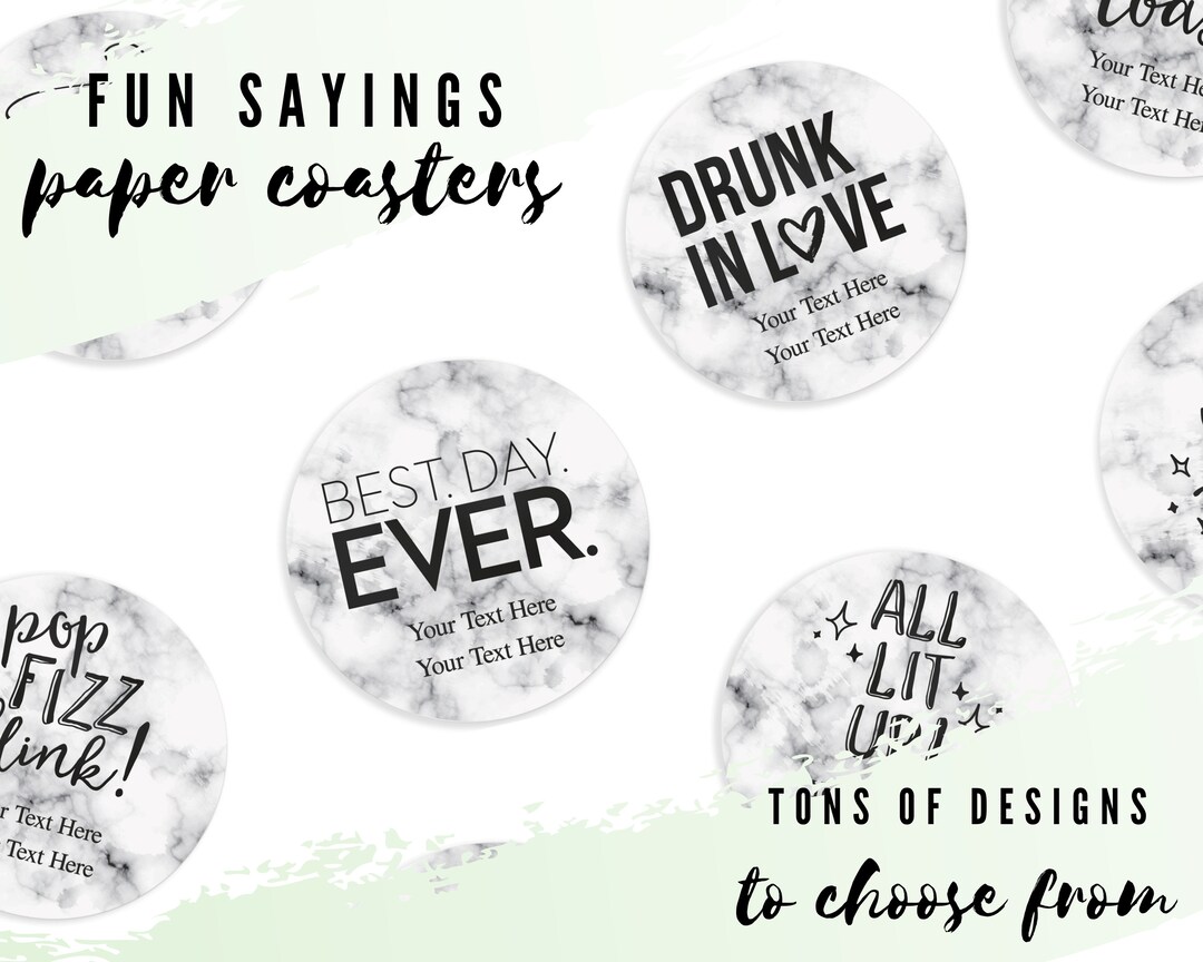 Custom Party Paper Coasters - Round Faux Marble Personalized Paper ...