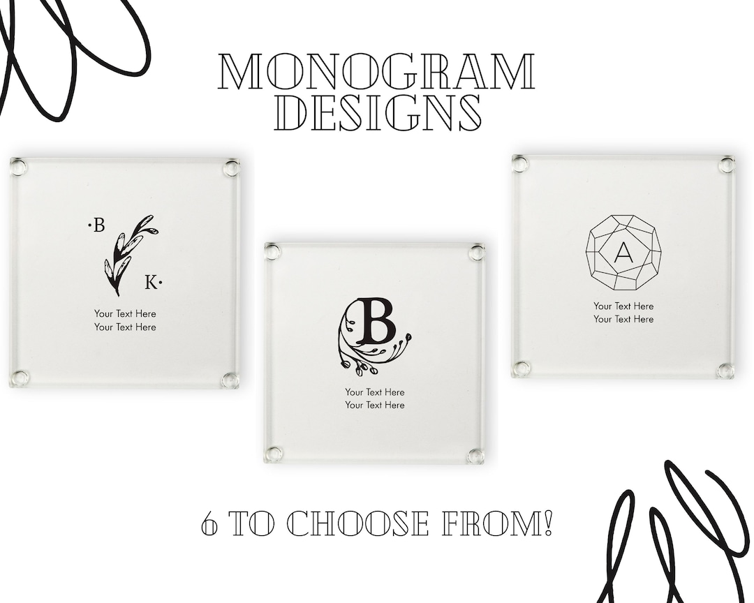 Custom Monogram Glass Coasters - 6 Designs to Choose From ...