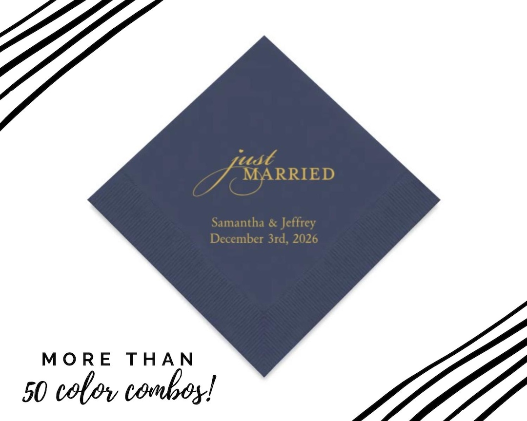 Just Married Printed Paper Napkins - Customizable Wedding Napkins ...
