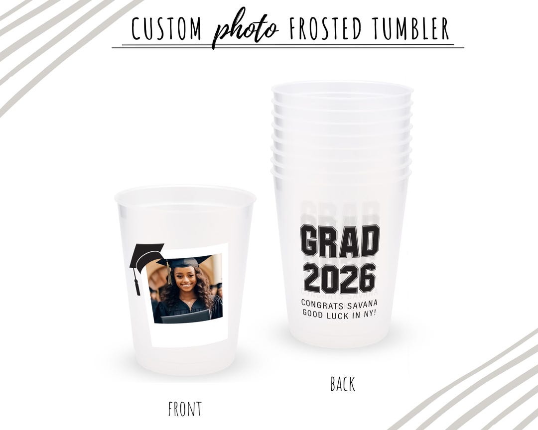 Personalized Grad Photo Plastic Party Cups - Custom Logo 16oz. Party ...