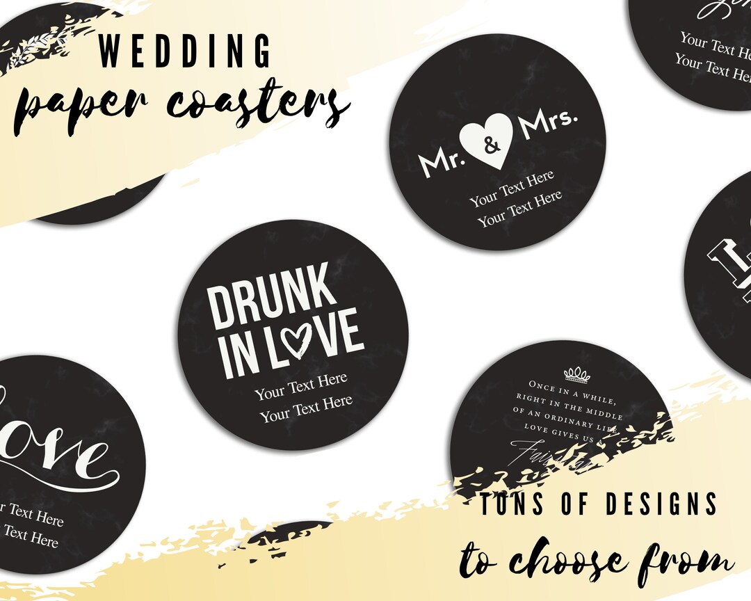 Custom Wedding Favor - Black Marble Round Paper Coasters - Set of 50 ...