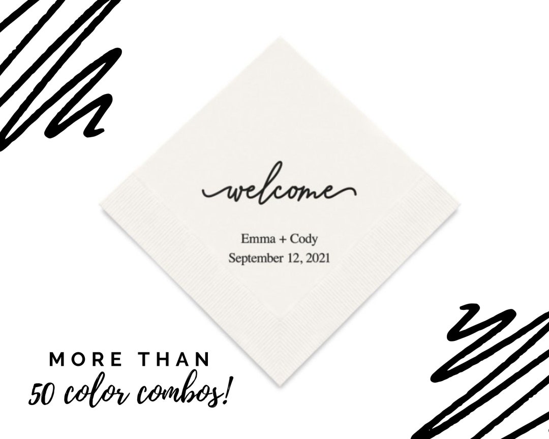 Set of 50 Welcome Napkins - Paper Napkin - Custom Napkins - Printed ...