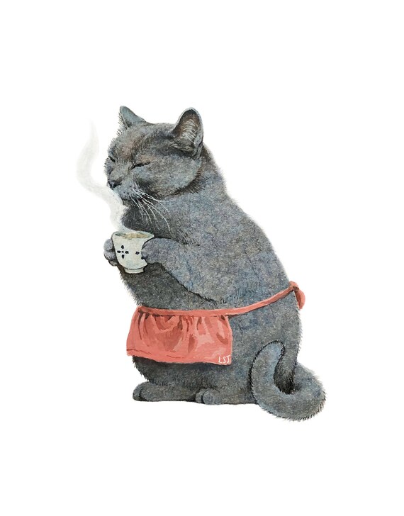 Tea Drinking Cat - Etsy