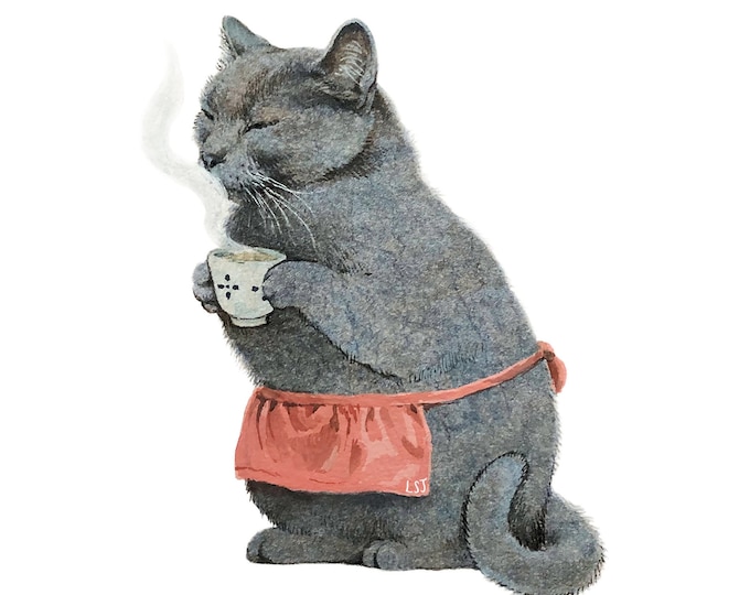Tea Drinking Cat - Etsy