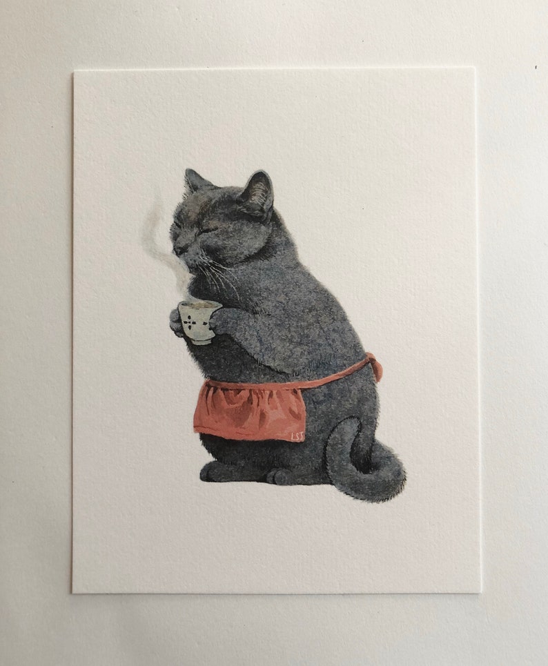 Tea Drinking Cat - Etsy