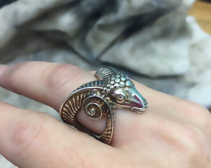 Ram's Head Ring Handcrafted & Cast in Sterling Silver, Horns - Etsy
