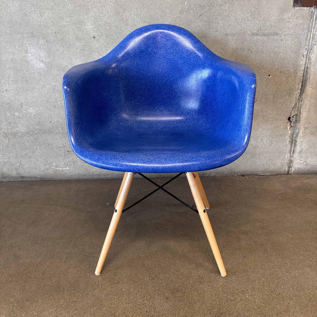 Mid Century Modern Blue Herman Miller Fiberglass Arm Chair 2 34YRHA ASK ...