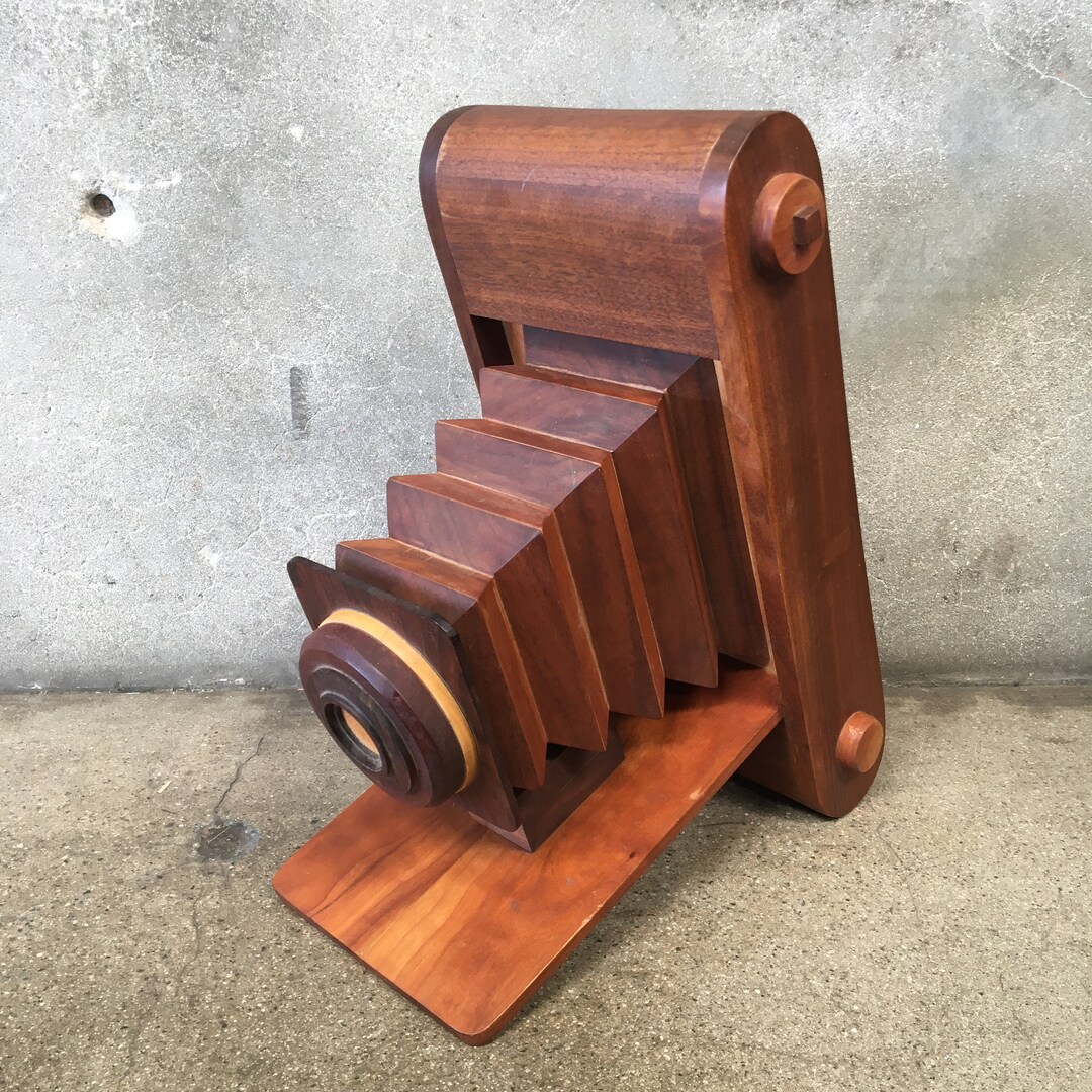 Mid Century Modern Wood Camera Sculpture With Inlaid Back CQZ4SD ASK ...