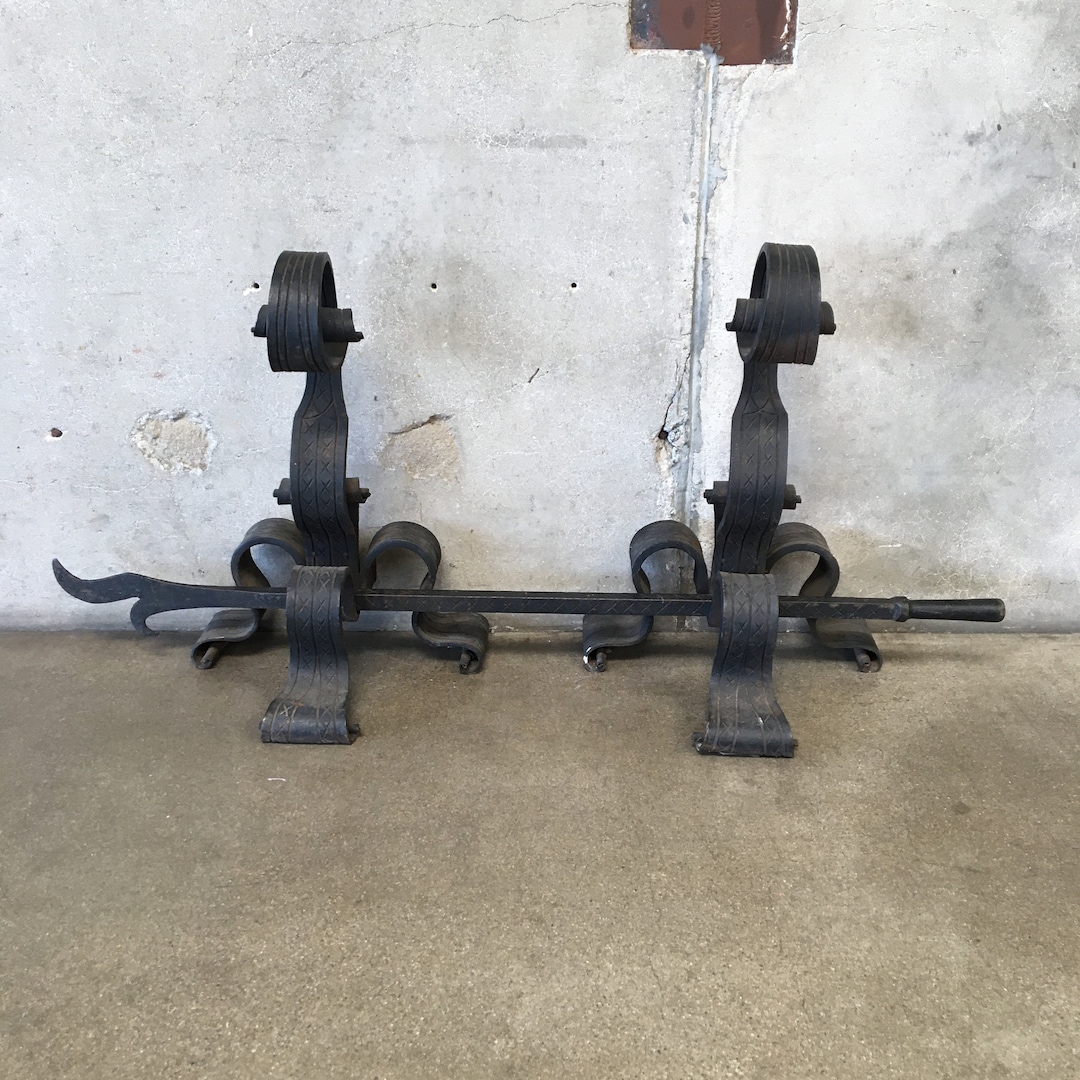 Vintage Large Forged Wrought Iron Andirons FY619X ASK for SHIPPING ...