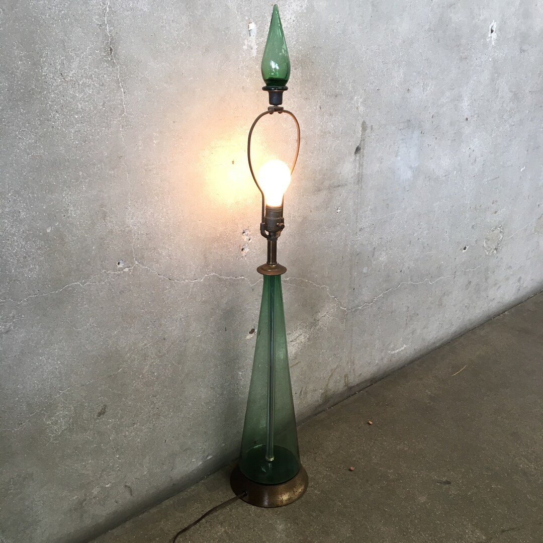 1960's Blenko Glass Green Table Lamp With Original Finial (Z55FPA ...