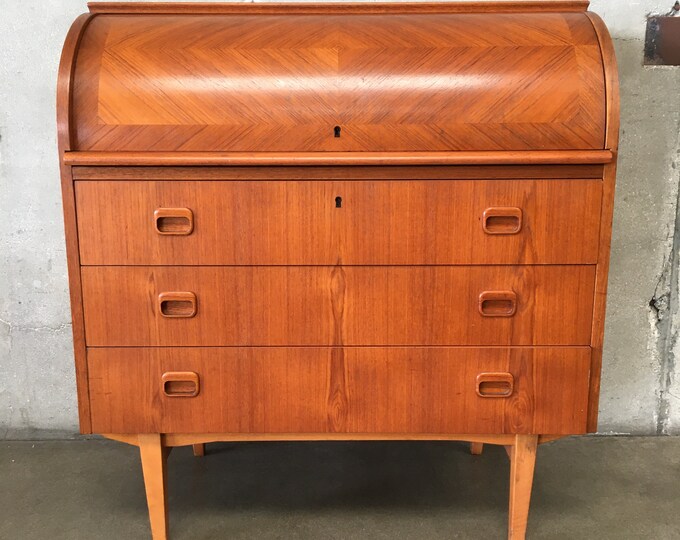 Egon Ostergaard Teak Barrel Roll Top Desk With Key - Made in Sweden ...