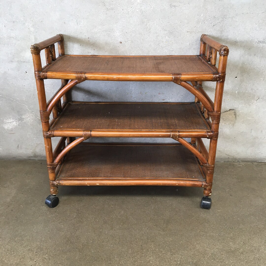 Vintage Bamboo Three Tier Rolling Cart C6GGGT Please Email Us for a ...