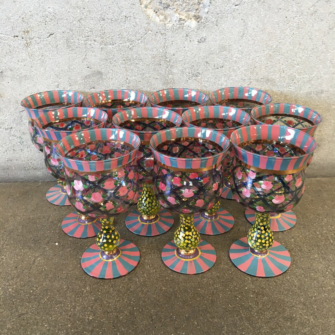 Set of Ten Mackenzie Childs Circus Rose Arbor Goblets (N9XZJU) ***ASK ...