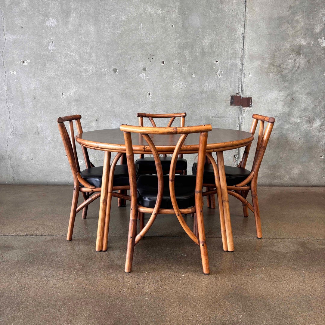 Mid Century Bamboo Table & Set of 4 Chairs by Kalp-son (9UR6N1) ***ASK ...